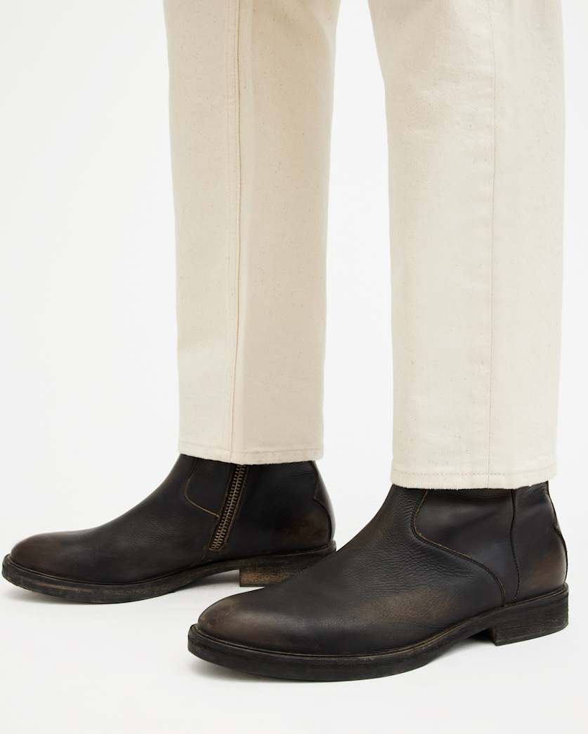 Lang Leather Zip Up Boots Dark Brown | ALLSAINTS US